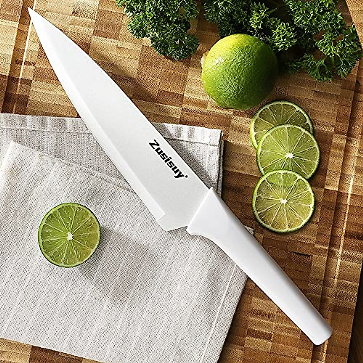 Zusisuy White Professional Kitchen Knife Chef Set, Kitchen Knife Set Stainless Steel, Kitchen Knife Set Dishwasher Safe with Sheathes
