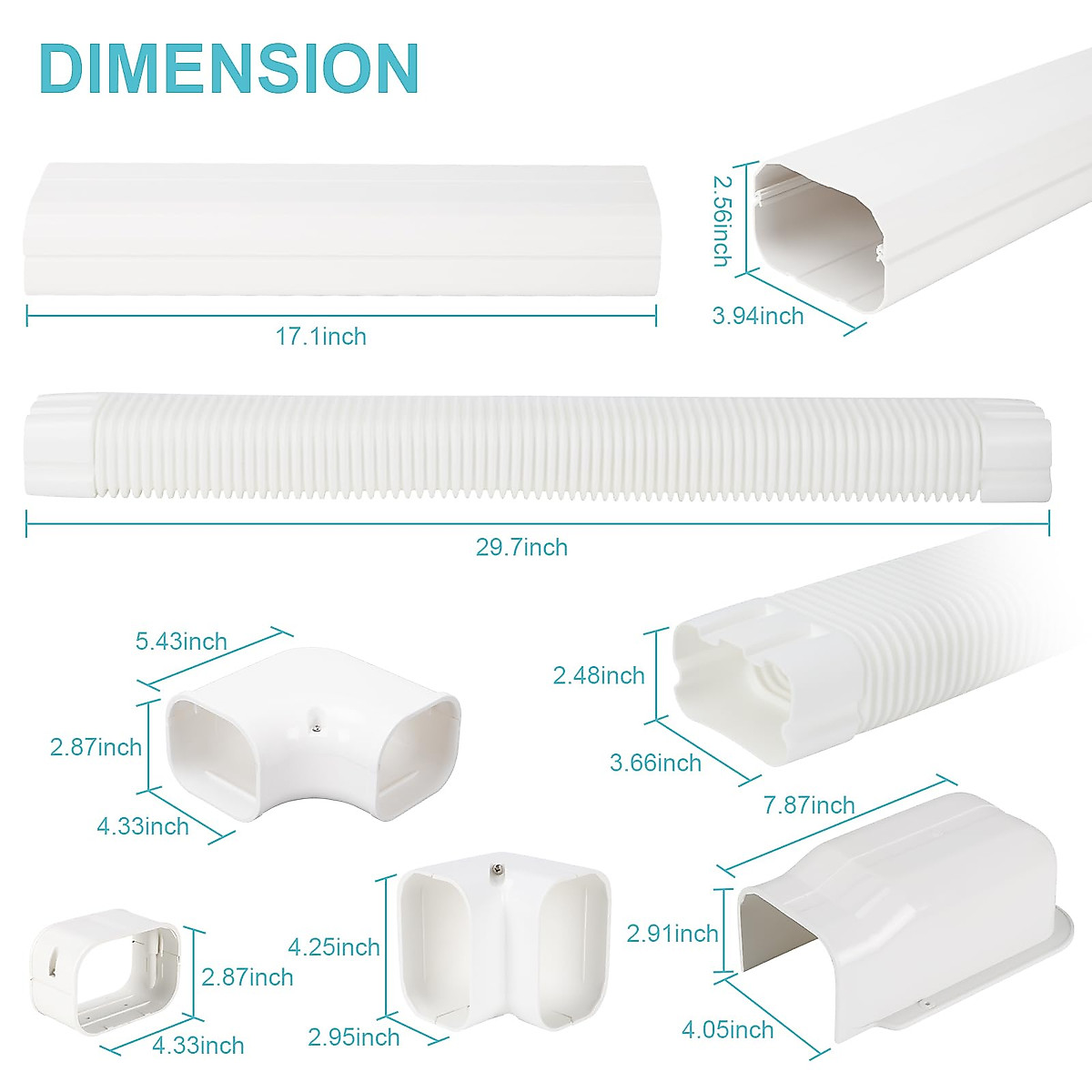 4” 13.5 Ft Mini Split Line Set Cover,Decorative PVC Line Set Cover Kits for Mini Air Conditioners Ouside Heat Pumps with Flexible Duct