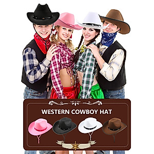 SGBETTER 4 Pack Cowboy Hat Felt Studded Western Rodeo Texan Cowboy Cowgirl Hat for Adult Cowboy Theme Party Costume Accessory Cosplay Dress up, 4 Colors