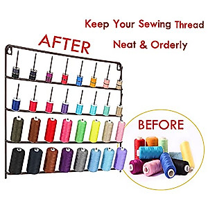 MOOACE 32 Spools Thread Rack Wall-Mounted 2 Pack, Spool Holder with Hanging Hooks, Metal Serger Thread Storage for Sewing Craft Room, Embroidery Thread,
