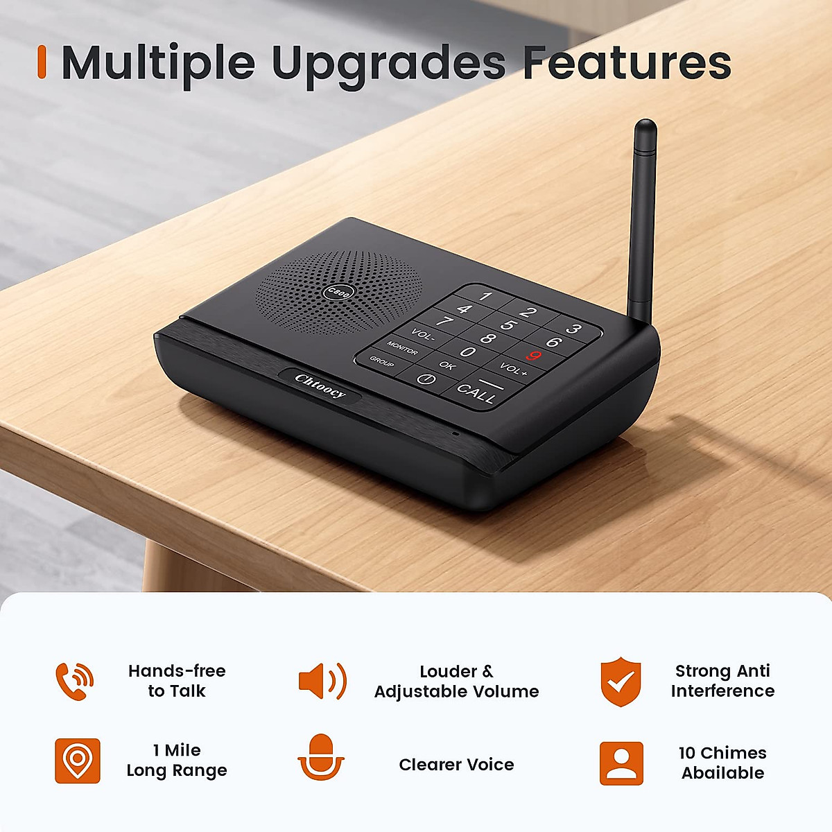 Chtoocy Wireless Intercoms for Home Hands Free & Two Way Audio Wirelss Intercom System, Clear Sound Anti-Interference Full Duplex 1 Mile Range, Room to Room Communication System