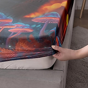 AILONEN Black Cat Fitted Sheet Full Size, Cat with Butterfly Bedding Set for Teens Boys Girls,Magic Mushroom Bed Sheet Set,Boho Style Starry Night Bedsheets Set,1 Fitted Sheet and 2 Pillowcases