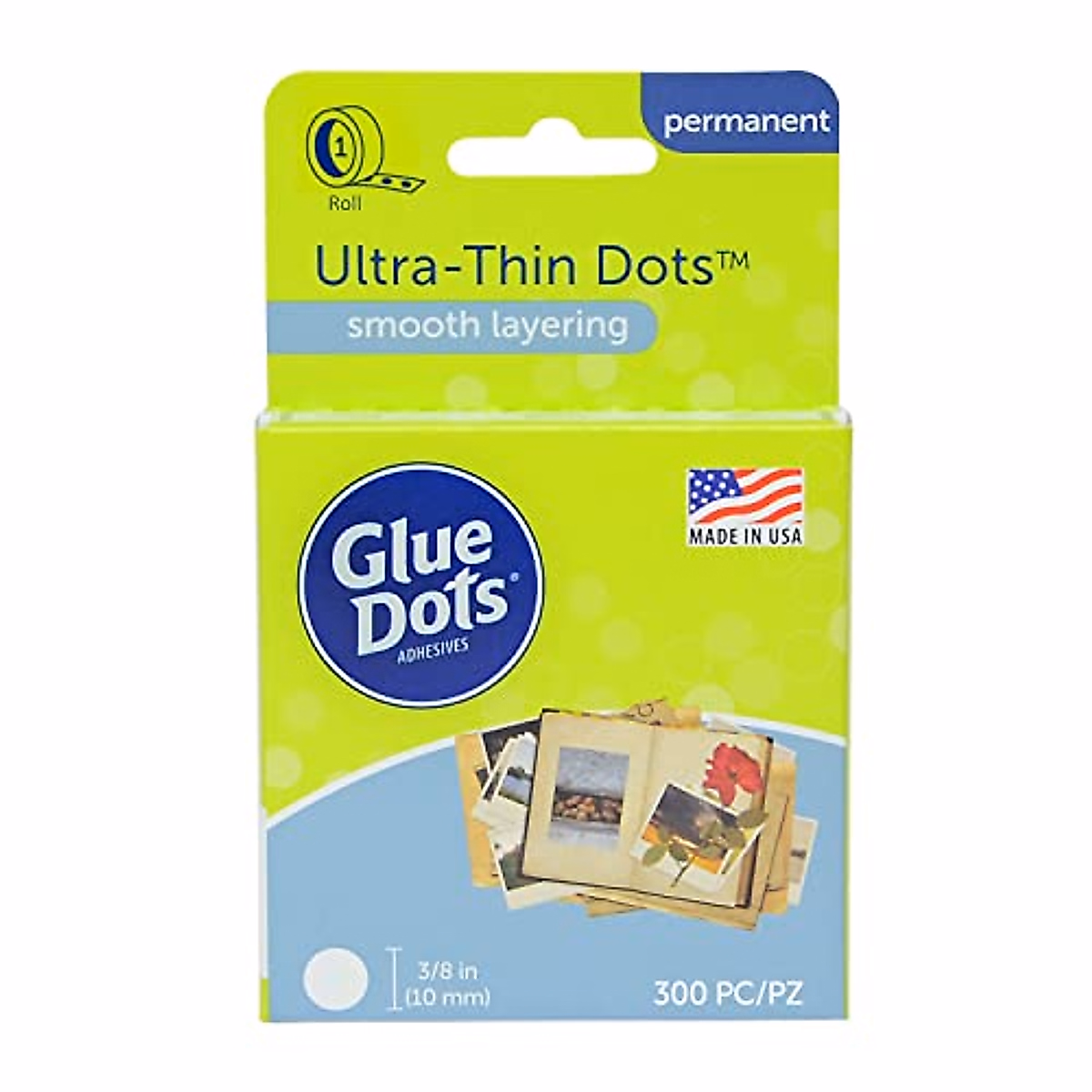 Glue Dots, Ultra-Thin Dots, Double-Sided, 3/8", 300 Dots, DIY Craft Glue Tape, Scrapbooking Dots, Sticky Adhesive Glue Points, Liquid Hot Glue Alternative, Clear