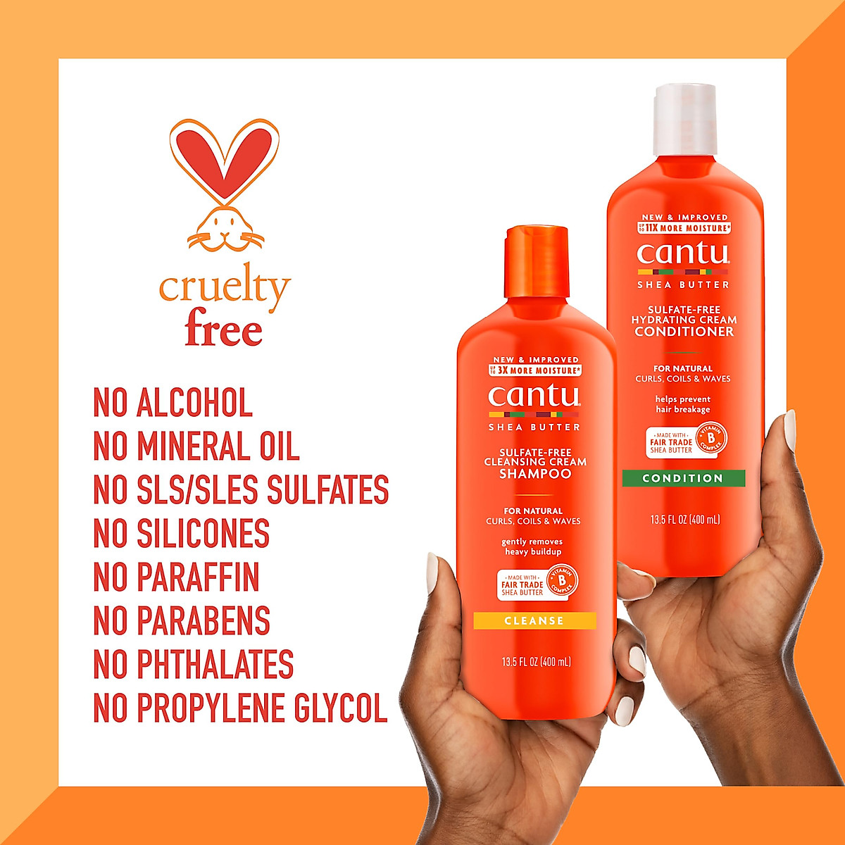 Cantu Shampoo & Conditioner with Shea Butter for Natural Hair, 13.5 fl oz (Pack of 2)