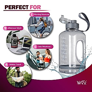 WVX Half Gallon Water Bottles - Leakproof Large BPA-Free Water Jug - Motivational Water Bottle with Time Marker, Wide-mouth for Sports Gym Travel Men Women (2.2L, Clear, 72 Ounce)