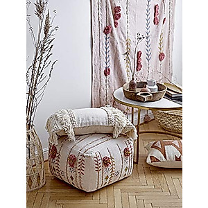 Creative Co-Op Creative Co-Op Cotton and Chenille Woven Lumbar Pillow with Fringe, Cream