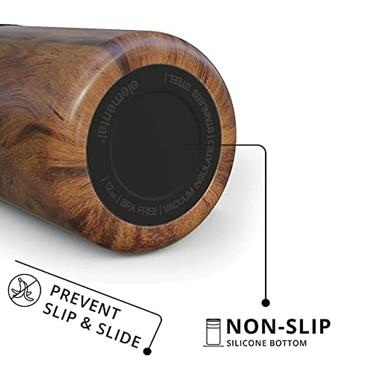 Elemental Artisan Insulated Tumbler, Triple Wall Coffee Travel Mug, Reusable Stainless Steel Coffee Tumbler with Ceramic Lid, Thermal Coffee Cups for Hot (6 Hrs) & Cold (18 Hrs), 12oz - Teak Wood