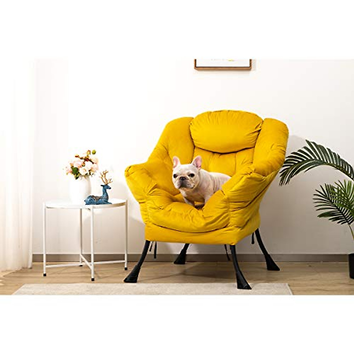 HollyHOME Modern Fabric Large Lazy Chair, Accent Oversized Comfy Reading Chair, Thick Padded Cozy Lounge Chair with Armrest, Steel Frame Leisure Sofa Chair for Living Room, Bedroom, Dorm, Yellow