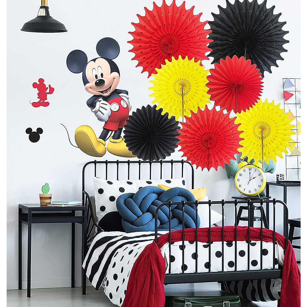 Mickey Mouse Birthday Party Decorations Black History Month Party Decorations Minnie Mouse Birthday 7pcs Yellow Red Black Tissue Paper Fans for Mickey Mouse 1st Birthday Decorations/Spain Decorations
