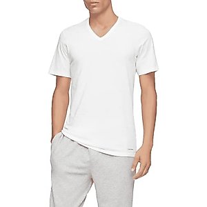 Calvin Klein mens 100% Cotton 3 Pack Short Sleeve Slim Fit V Neck, white - Large