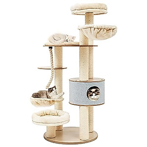 YITAHOME Modern Tall Cat Tree, 66.1 Inches Wood Cat Tower Heavy Duty with Condo, 2 Basket, Scratching Post, Removable Pads, Multi Level for Indoor Large Cats