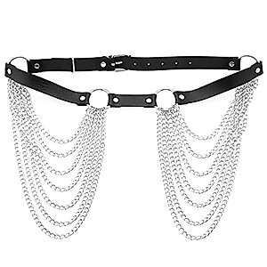 JOJO& LIN Punk Black Waist Chain Belt Leather Layered Belly Body Chains Rave Body Jewelry Accessories for Women and Girls Black