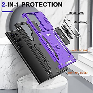 AUPAI Galaxy S23 Ultra Case with Camera Cover,Military Grade Heavy Duty Samsung S23 Ultra Cover Pass 16ft Drop Test Protective Phone Case with Kickstand for Samsung Galaxy S23 Ultra Purple