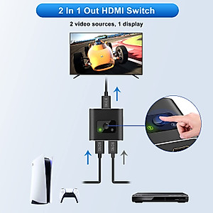 HDMI Splitter 4K HDMI Switch-Tekholy Aluminum Bidirectional HDMI Splitter 1 in 2 Out, HDMI Switcher Supports 4K 3D 1080P for Xbox PS5/3/4 Fire Stick Roku Blu-Ray(HDMI Cable NOT Include)