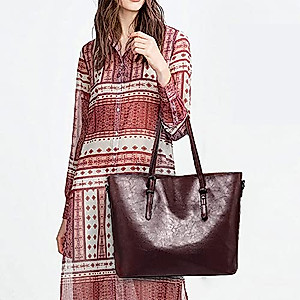 WIOLETA Large Leather Tote Bag for Women Vintage Top Handle Satchel Handbags Shoulder Tote Purse Crossbody Bag (Red)