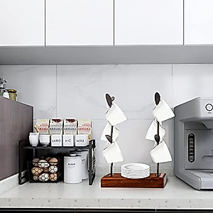 FENTEC Mug Holder, Double Row Countertop Mug Tree, Mug Holder for Counter, Tea Cup Organizer Rack, Coffee Bar Accessory & Kitchen Organizer, Black