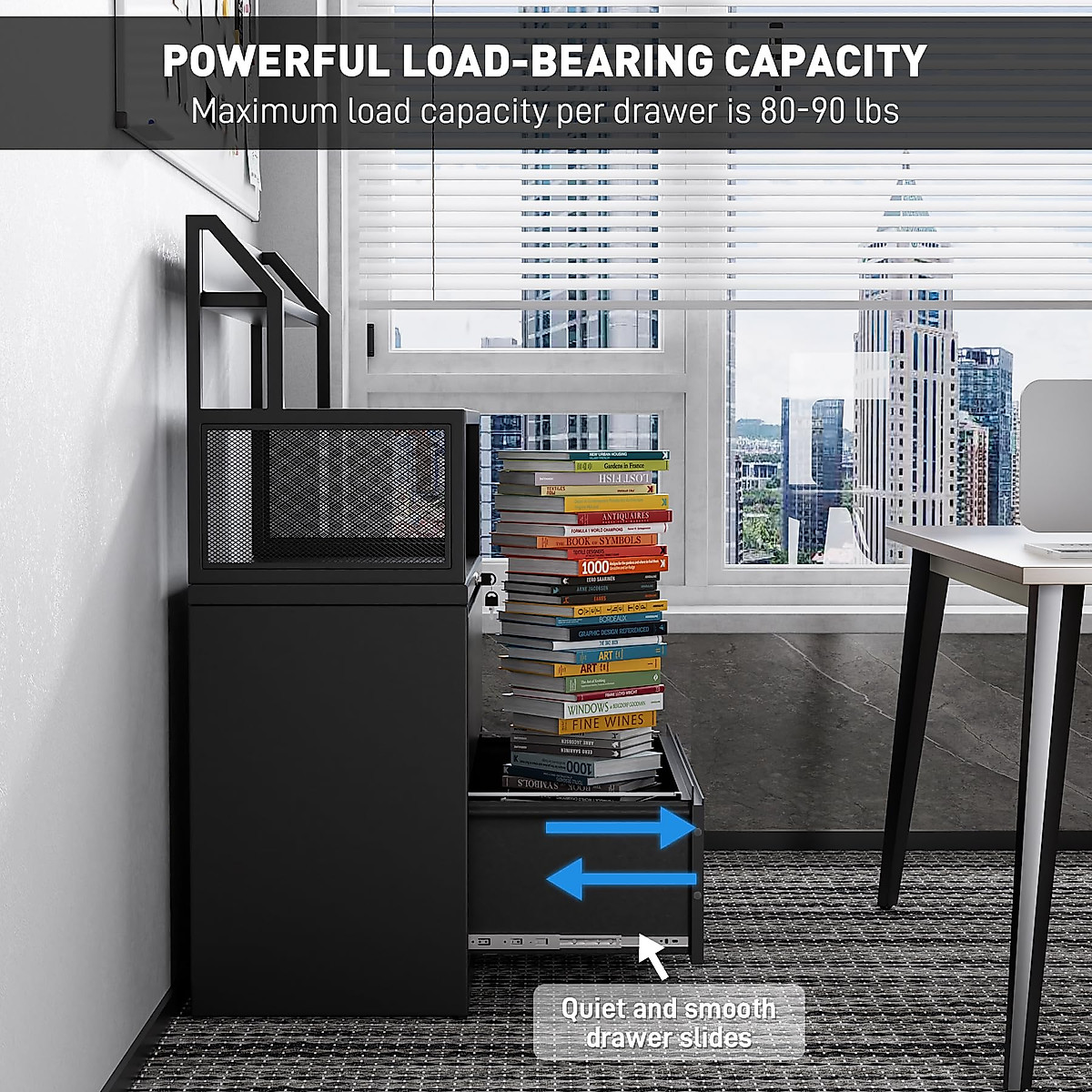 OUYESSIR 2 Drawer File Cabinet with Lock, Filing Cabinets with Storage Shelves for Home Office, Lateral File Cabinet in Steel Metal, Office Storage Drawers for Legal, Letter, A4 File (Black)