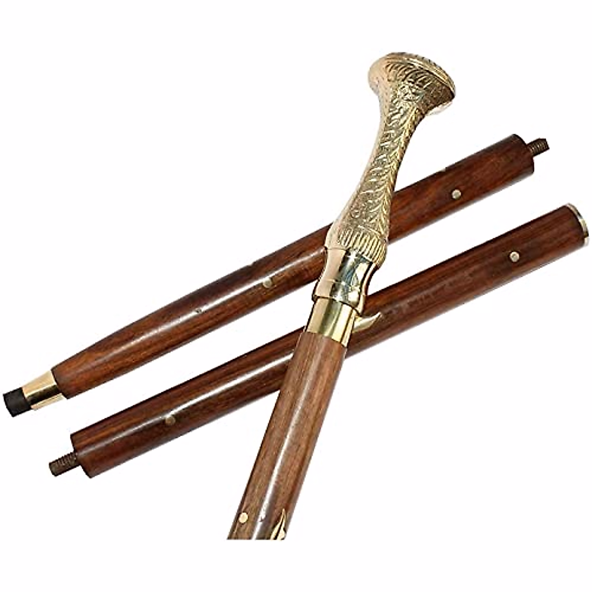 Antique40 Victorian Brass Handle Wooden Walking Stick Vintage Designer Brown Wood Cane