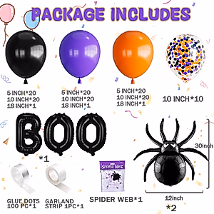 EDFHSEZ 142 PCS Halloween Balloon Garland Arch Kit,Purple Orange Black Balloons and BOO Balloons,Spider Balloons with Spider Web for Halloween Birthday Supplies Halloween Party Decorations