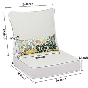 Aoodor 24'' x 24'' Outdoor Deep Seat Chair Cushion Set，Olefin Fabric Slipcover and Sponge Foam- Light Gray (Set of 2 Seats, 2 Backs, 2 Pillows)
