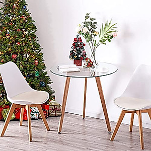 Ivinta Round Glass Dining Table, Modern Leisure Table with Wood Legs for Kitchen Dining Room Living Room, Accent Table Small Tea Table for 2, Space Saving, 31.5 inch
