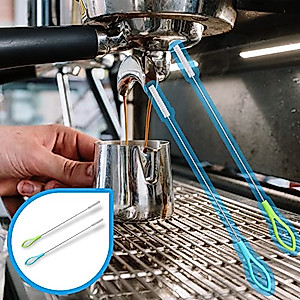 PURIMADE 7 Pcs Coffee Machine Cleaning Brush, Espresso Machine Brush with Detachable Head, Wooden Plastic Brush with Bristles for Grinder, Plastic Spoon with Brush & 2Pcs Espresso Steam Wand Brushes