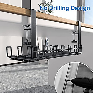 BIWIST Under Desk Cable Management Tray, Metal No Drill Under Desk Cord Management with Clamp, Wire Organizer Under Desk, Under Table Cable Management Rack, Fits Most Desk.