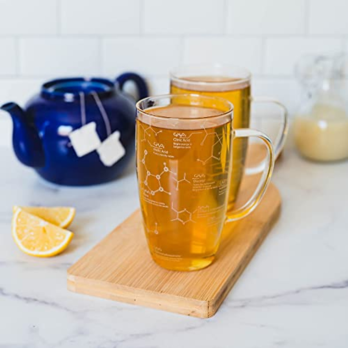 Greenline Goods Glass Chemistry Glass Tea Cups - 18 oz Tumbler Science of Tea Beaker Mug (Set of 1) - Etched with Tea Chemistry Molecules - Perfect for Caffeine Lovers, Teachers, Engineers And More