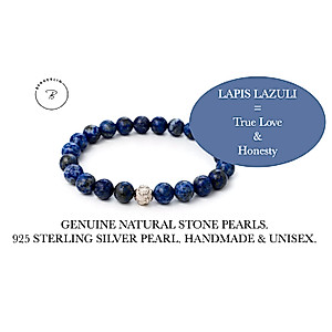 BERGERLIN Lapis lazuli bracelet - Genuine pearl bracelet with natural stone and 925 sterling silver pearl