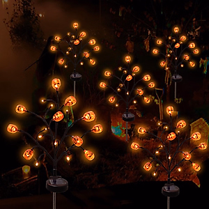 2 Packs 40LED Solar Halloween Pumpkin Stake Lights, 2 Modes Orange Pumpkin Halloween Lights, Waterproof Halloween Pumpkin Decorations for Halloween, Thanksgiving Fall Garden Yard Pathway Walkway