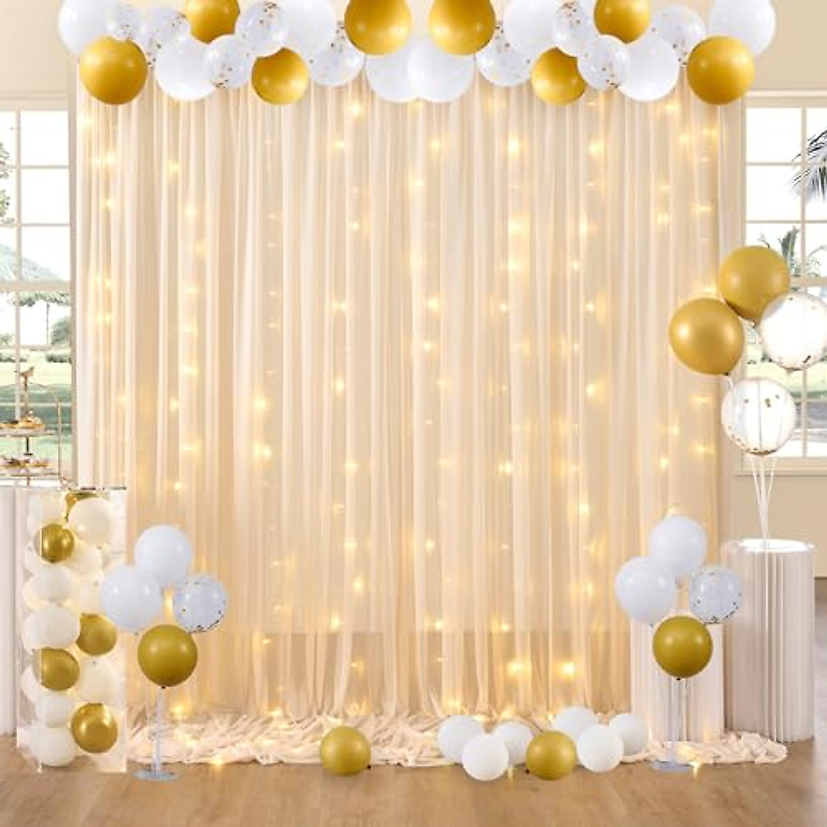 10x10ft Champagne Backdrop Curtain Wrinkle Free Sheer Backdrop for Party Wedding Baby Shower Birthday Arch Living Room Window Curtains Wall Decoration