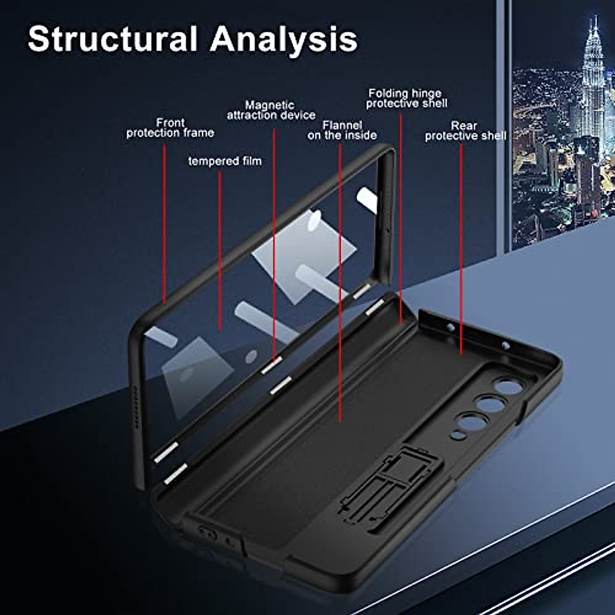 PUROOM for Samsung Galaxy Z Fold 4 Case Hinge Coverage Protective with Kickstand PC Magnetic All-Inclusive Shockproof Cover for Z Fold 4 5G (Black)
