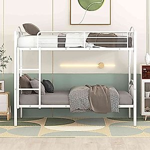 Cotoala Twin Over Twin Metal Bunk Bed with Guardrails and Steel Ladder, Can Be Split into Two, Space Saver Design, No Box Spring Needed