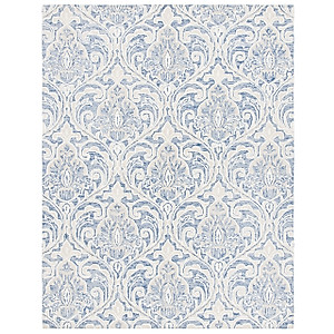 SAFAVIEH Micro-Loop Collection Area Rug - 8' x 10', Ivory & Blue, Handmade Wool, Ideal for High Traffic Areas in Living Room, Bedroom (MLP532A)
