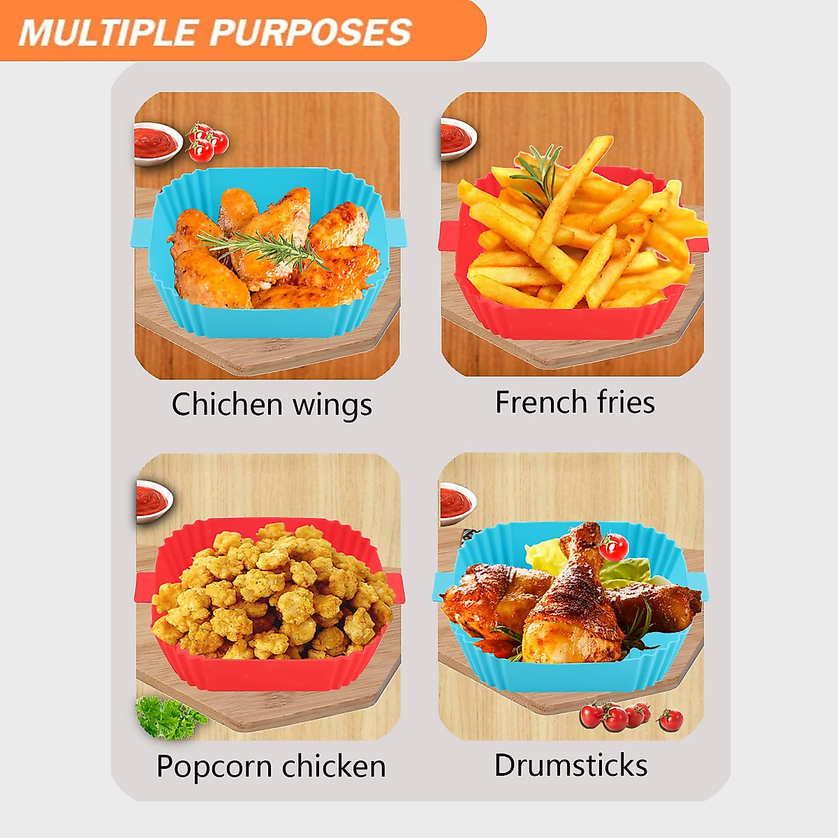 Air Fryer Silicone Liners-Silicone Air Fryer Liners,Air Fryer Liners Rectangular Silicone Air Fryer Basket Accessories Airfryer Liners Rectangle Air Fryer Liner Pot Basket Reusable Baking Tray 2pcs