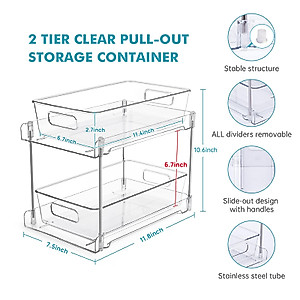 World-in-one 2 Tier Bathroom Storage Organizer, Clear Under Sink Organizers Vanity Counter Storage Container, Pantry Cabinet Drawers Bins, Pull-Out Organization, 1Pack, Transparent, TM 01