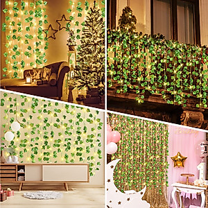 72 Pcs 496 Feet Fake Vines Fake Ivy Leaves Artificial Ivy Garland Greenery Vines Hanging Plants for Bedroom Party Wedding Christmas Halloween Garden Home Office Kitchen Wall Decoration