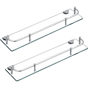 Koilria Glass Bathroom Shelf, Glass Shelves for Bathroom Tempered Glass and Stainless Steel Bracket Shower Organizer Shelf 2 Pack
