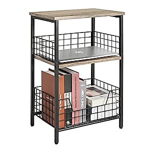 X-cosrack End Table,Industrial Retro Side Table Nightstand Storage Shelf for Living Room Bedroom Kitchen Family and Office,Stable Wood and Metal Frame, Patent Pending(Greige & Black)