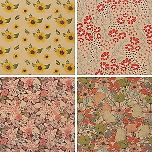 Aimyoo Kraft Floral Wrapping Paper Bundle, Vintage Sunflower Flower Gift Wrap Paper for Wedding Bridal Shower Birthday Rolls of 4, 17 in x 16 ft per Roll