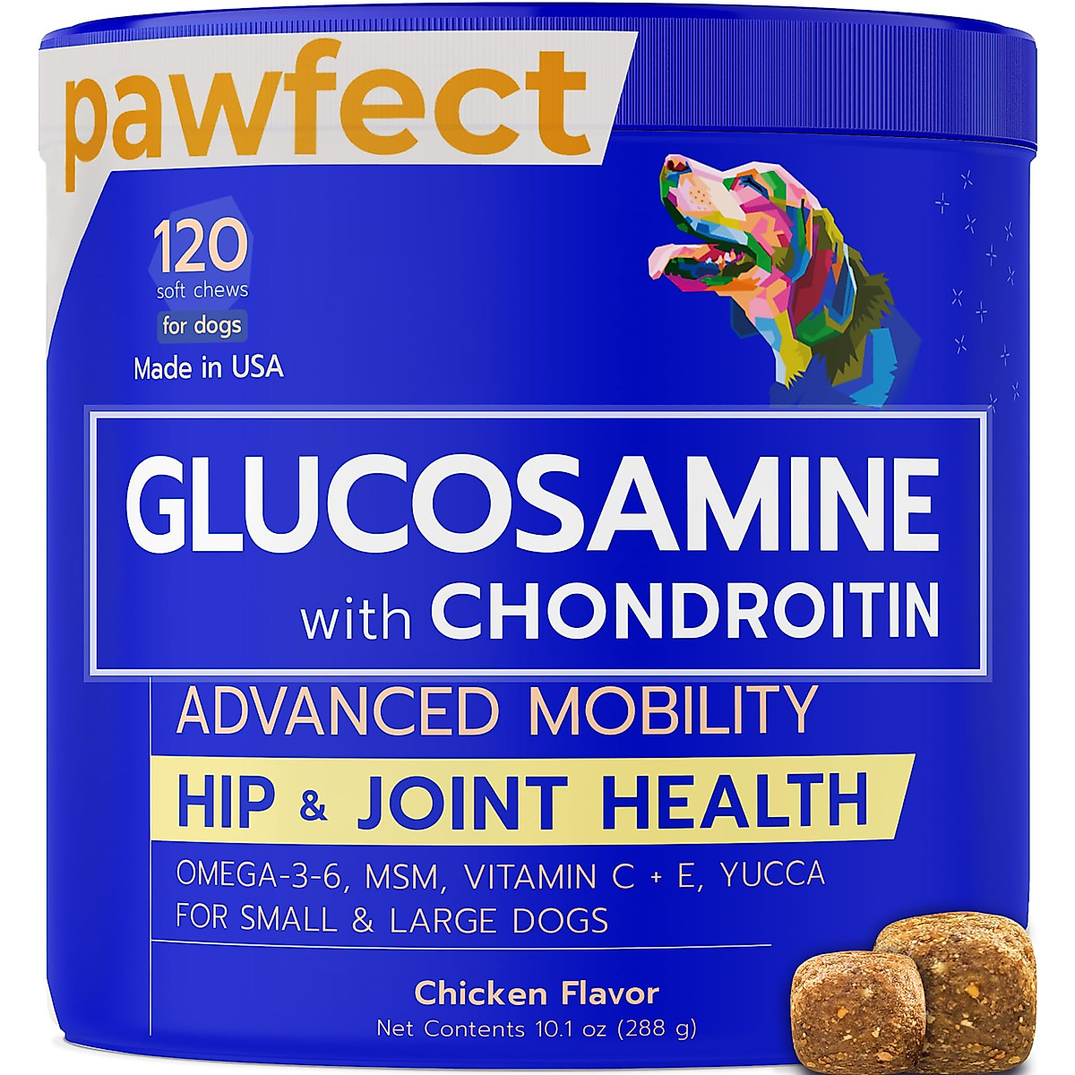 PAWFECTCHEW Pawfect Mobility - Glucosamine Treats for Dogs - Hip & Joint Health Supplement Chews w/Omega-3, Chondroitin, MSM - Made in USA - Joint Pain Relief - Hip & Joint Care - 120ct