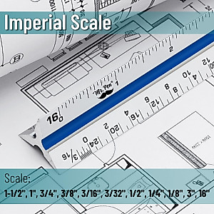 Mr. Pen Triangular, Architectural, Aluminum Scale Ruler for Blueprint, Drafting, Color-Coded, 12 Inches