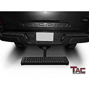 TAC Hitch Step Compatible with 2" Rear Hitch Receiver 7.3" Width with 6" Drop SUV Pickup Truck Van Bumper Protector Universal Aluminum Black (Hitch Pin and Clip Included)