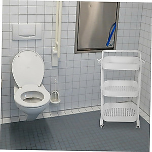 Cabilock 1pc Trolley Rack Rolling Cart Trolley Organizer Trolley Cart with Handle Mental Utility Cart 4 Shelf Tray Cart Home Organizer Household Trolley White Storage Abs Wheel