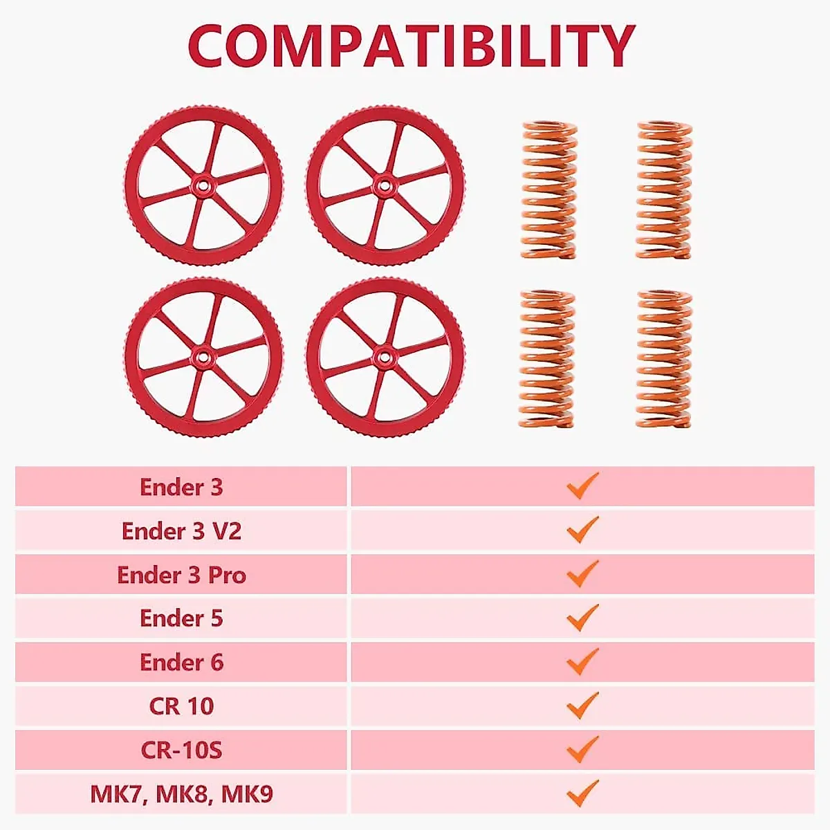 Official Creality Metal Leveling Nuts with 20mm Die Springs and 0.4mm Nozzles, Red Hand Twist Nuts Set for Ender 3/3 Pro/3 V2/3 Max, Ender 5/5 Plus/ 5 Pro, CR 10 Series 3D Printer Bed