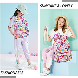 BLUEFAIRY Kids Backpack for Girls Elementary Primary School Bags for Kindergarten Childs Bookbags Lightweight Cute Gifts 17" Mochilas Escolares para Niñas de 6 7 8 9 Rainbow Pink