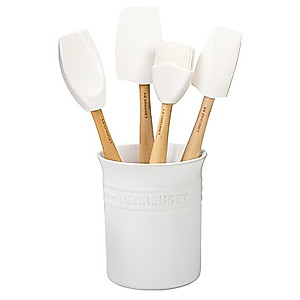 Le Creuset Silicone Craft Series Utensil Set with Stoneware Crock, 5 pc., White