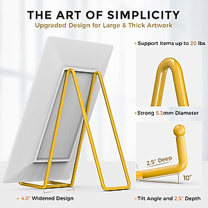 TR-LIFE 10 Inch Large Plate Stands/Holder for Display - Metal Picture Frame Holder Stand + Small Easels for Decorative Plate, Platter, Book, Plaques, Photo, Tabletop Art (Gold 2 Pack)