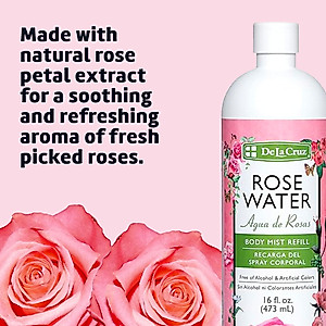 De La Cruz Rose Water Body Mist Refill- Rosewater Spray for Face, Skin and Hair 16 fl oz (1 Bottle)