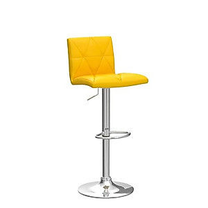 Leader Accessories Bar Stool, Hydraulic Square Back Diagonal Line Adjustable Bar Stools, Set of 2 (Yellow)